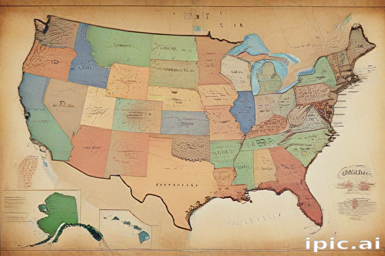 Vintage Map of the United States Highlighting State Borders and Names