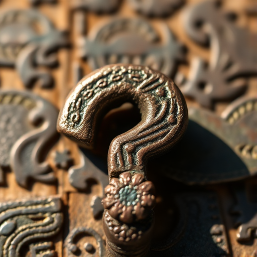 Intricate Bronze Question Mark Set Against a Decorative Background of ...