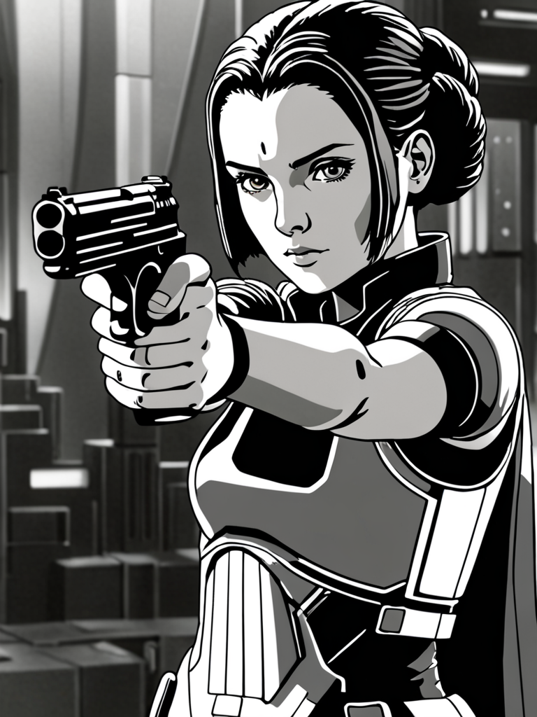 Padmé Amidala, anime, manga, 2d, ghibli, ghost in a shell, black and ...