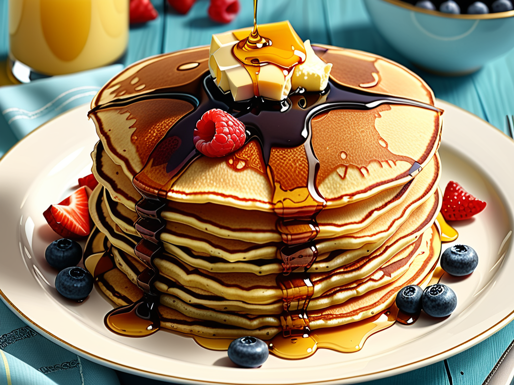 Delicious Stack of Fluffy Pancakes Topped with Fresh Berries and Maple ...