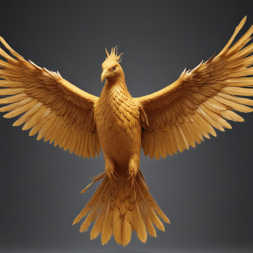 GOLDEN PHOENIX FACING WINGS OPEN