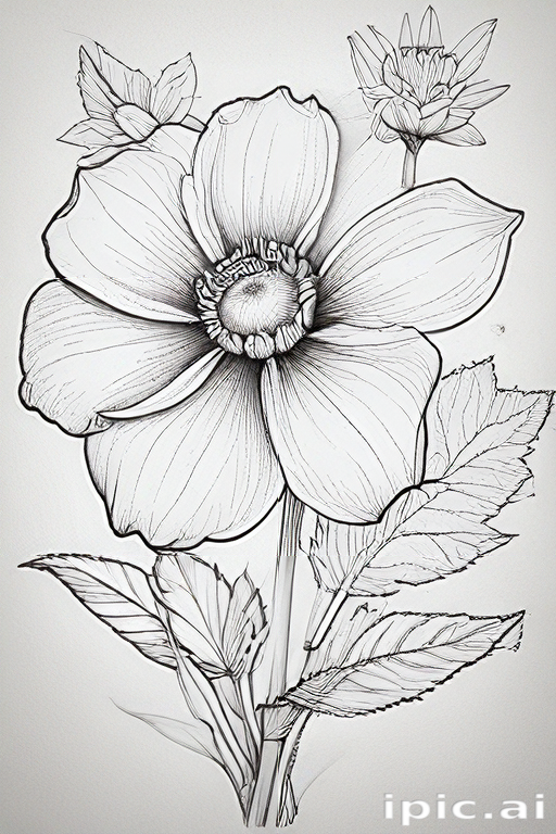 Intricate Line Art Illustration of a Beautiful Flower and Buds