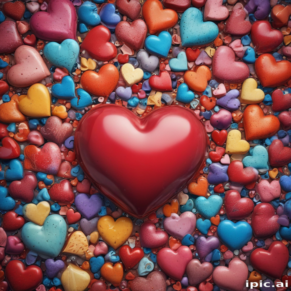 A Colorful Array of Small Hearts Surrounding a Large Central Heart