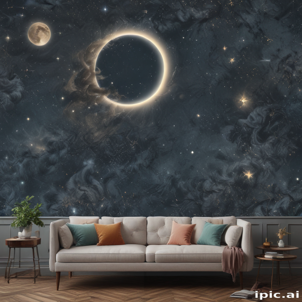 Cosmic Serenity: A Dreamy Living Room with Celestial Wall Art