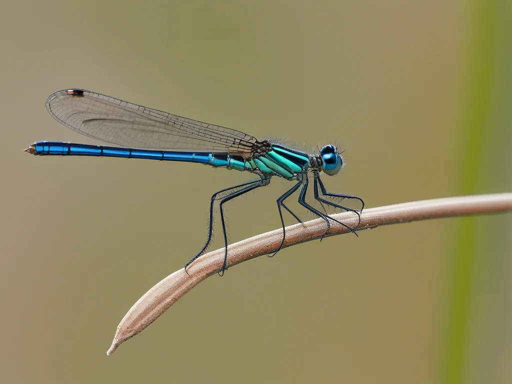 A Close-Up View of a Vibrantly Colored Dragonfly Resting on a Stem.
