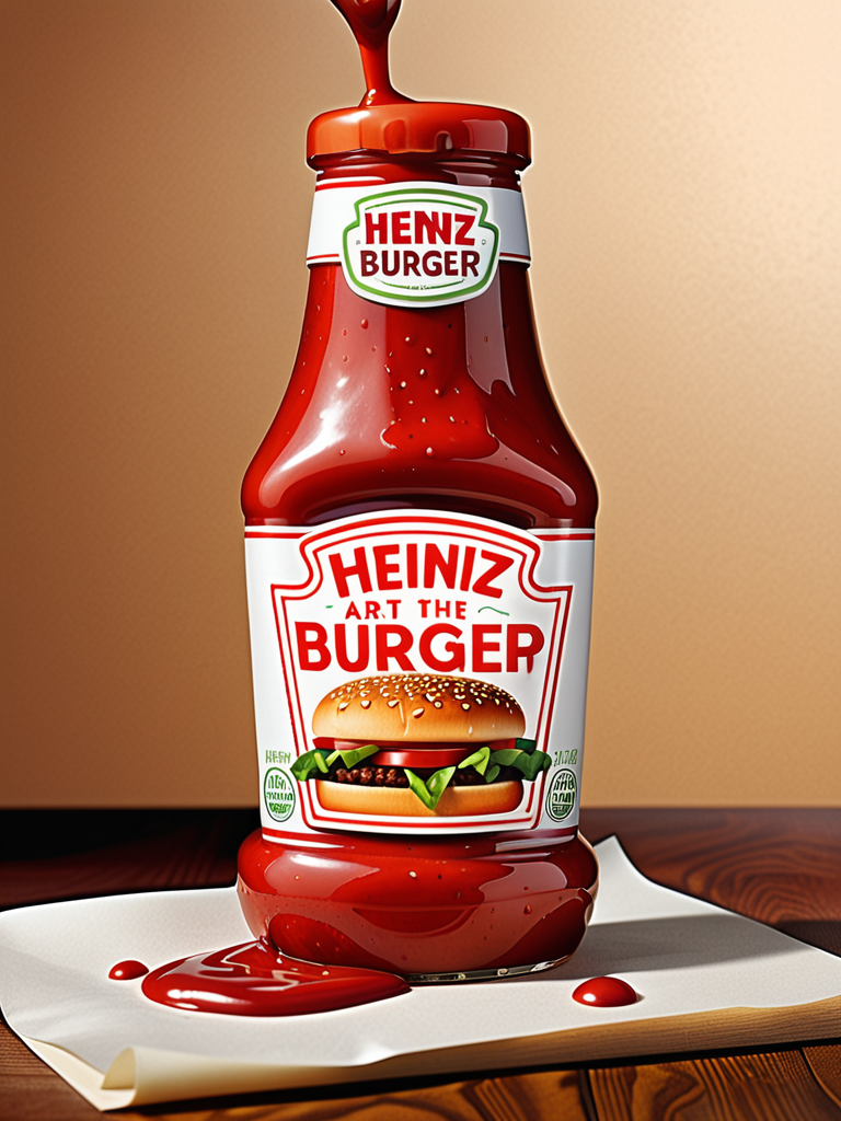 Heinz Ketchup Bottle Featuring a Delicious Burger with Tasty Condiments