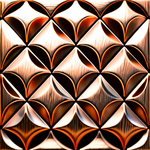 Patterned hammered copper panel full front straight on view
