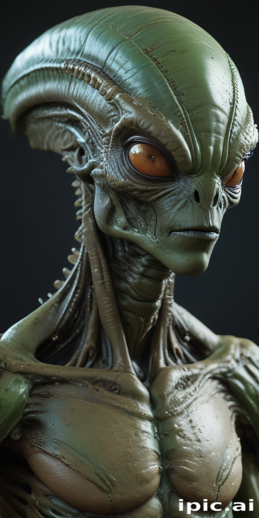 Intricate Alien Figure with Unique Features and Striking Green Skin Tone