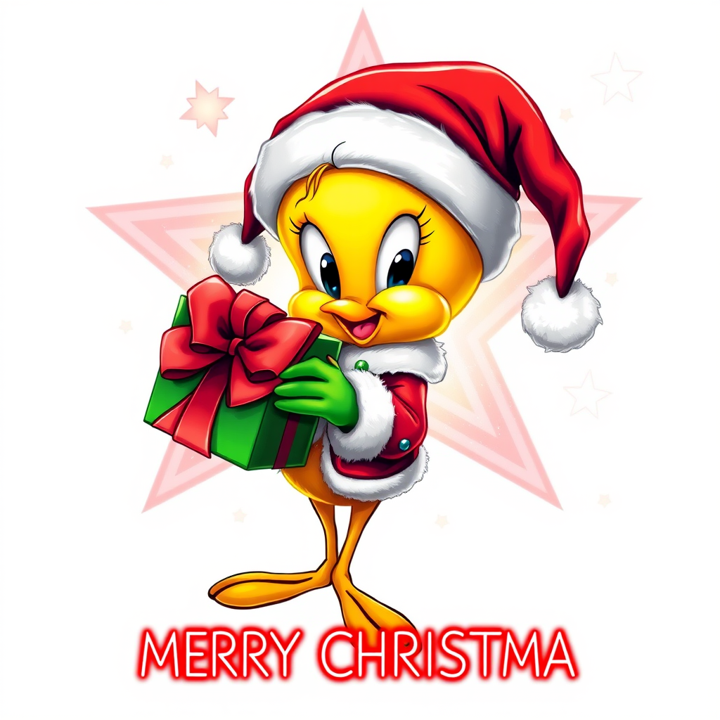 Cheerful Cartoon Bird in Santa Hat Celebrating a Joyful Merry Christmas