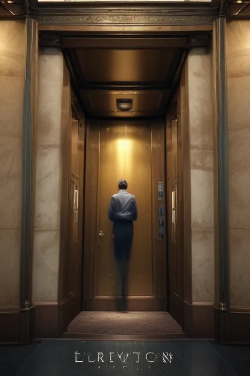 An Elegant Individual Waiting in a Luxurious Golden Elevator Space.