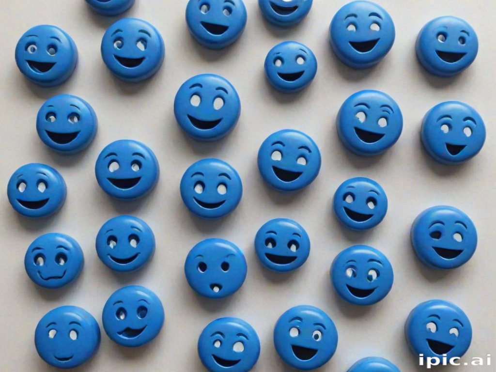 A Colorful Collection of Blue Smiley Faces with Various Expressions ...