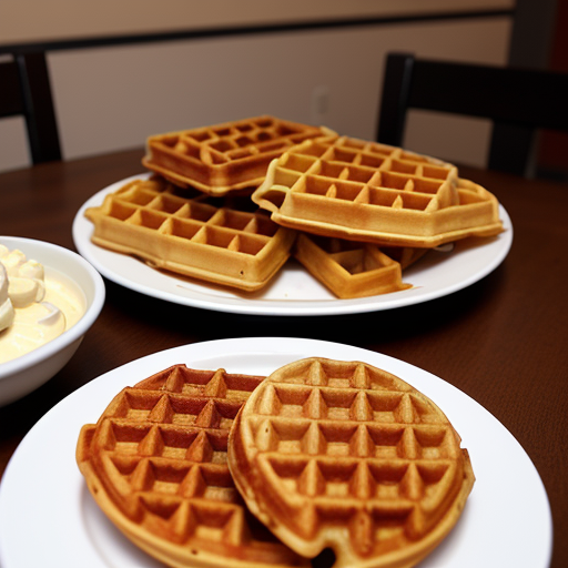A Delicious Stack of Golden Waffles Served with Creamy Whipped Topping