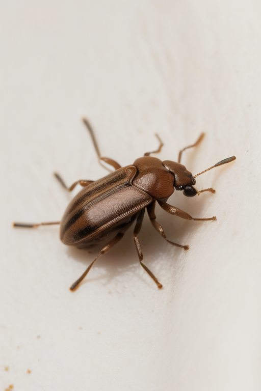 Close-Up View of a Brown Beetle Crawling on a Light Surface