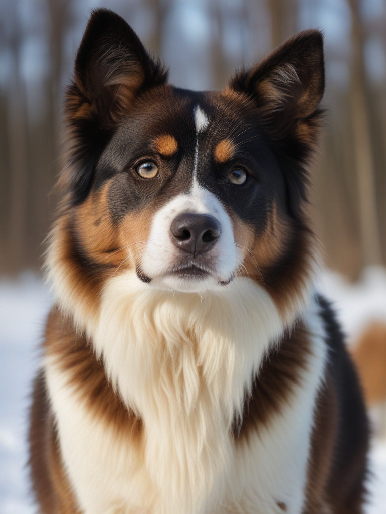 A Majestic Dog with Beautiful Fur Posing in a Winter Wonderland.