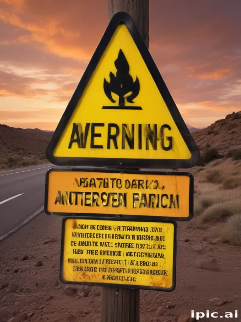 Caution: Fire Hazard Sign with Warnings for Safe Travel Ahead