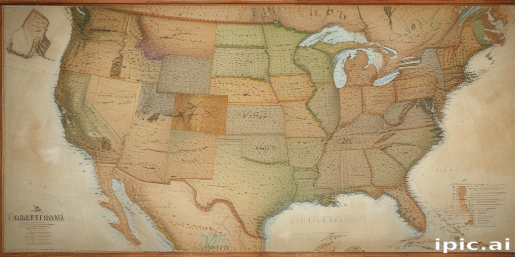Historical Map of the United States with Detailed State Boundaries and ...