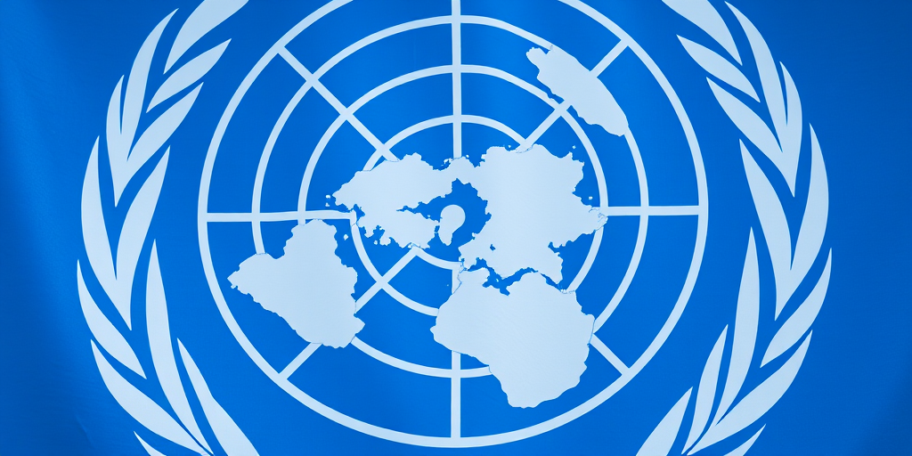 United Nations Emblem Featuring World Map on a Blue Background