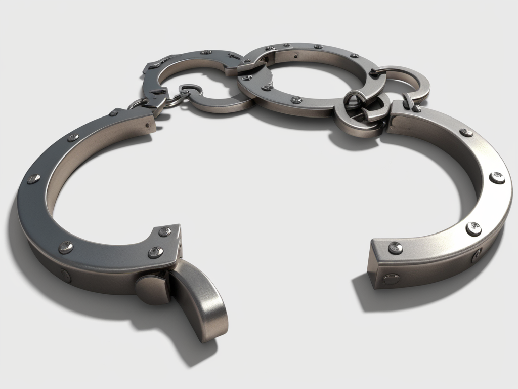 Realistic Close-Up of Metallic Handcuffs with Detailed Design Features