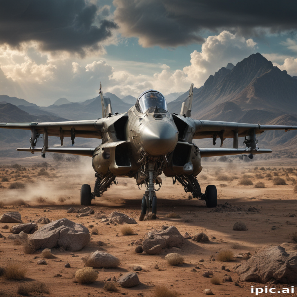 Majestic Fighter Jet Stands Ready Against a Dramatic Mountainous Landscape