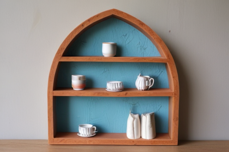 handmade, recycled, craftmanship, paper clay arch-shaped shelf, hygge style