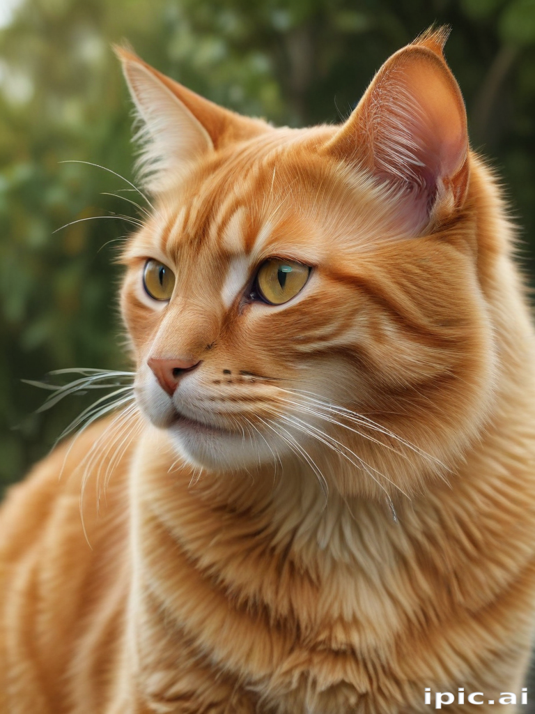 A Majestic Orange Cat with Striking Features Against a Natural Background
