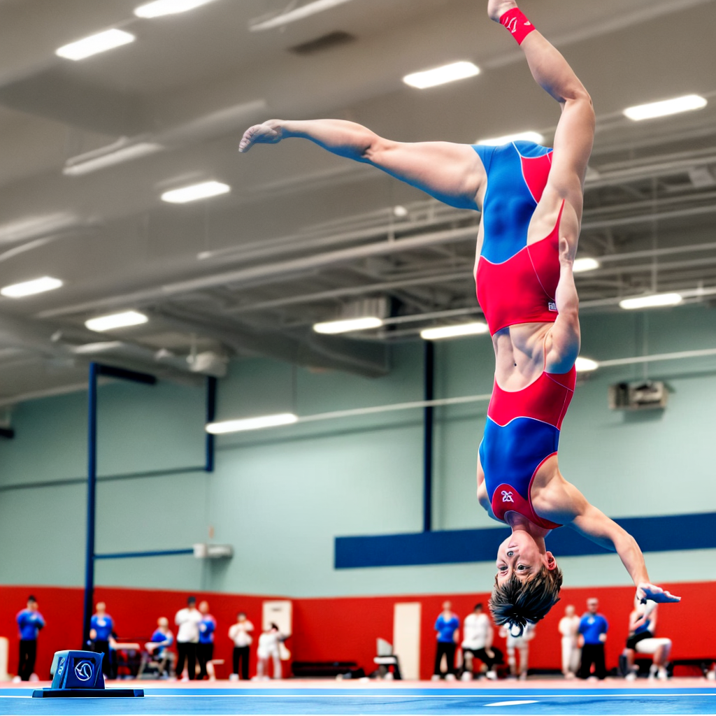 College age athletic woman performing a gymnatics floor routine
