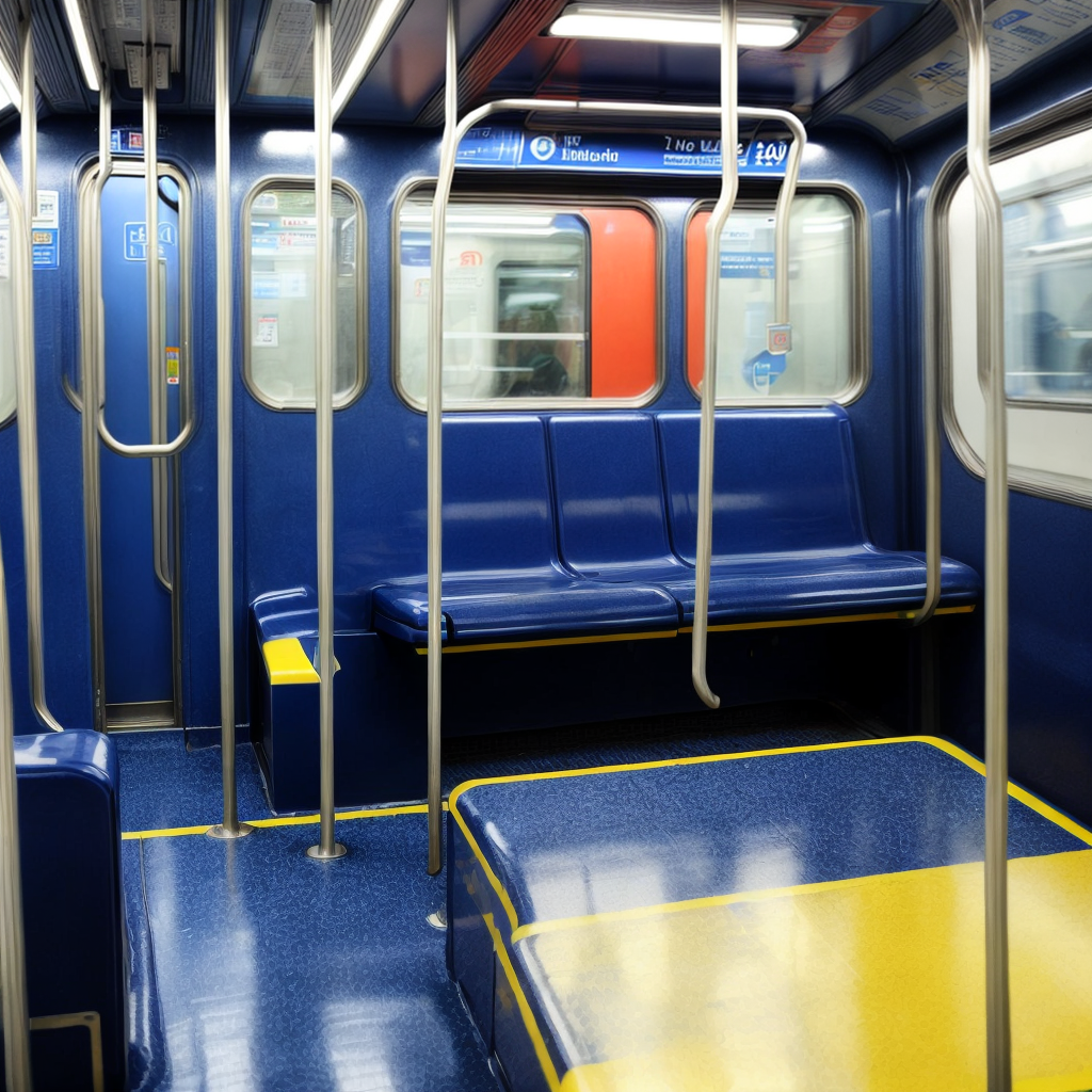 A blue subway train