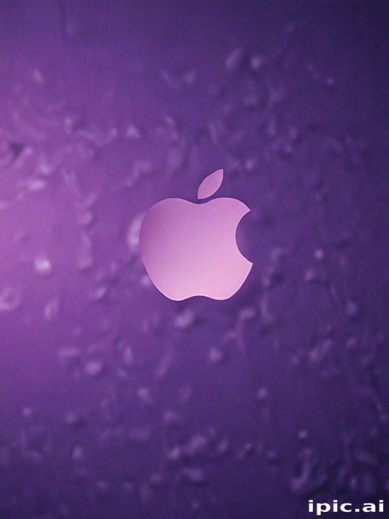 Apple Logo Glowing Softly Through a Misty Purple Background with Raindrops