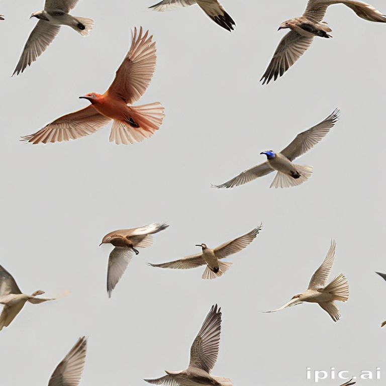 A Beautiful Array of Birds in Flight Against a Soft Gray Sky