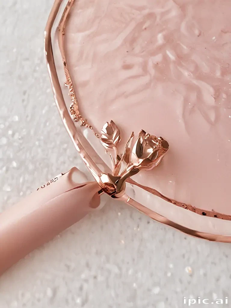 Elegant Rose Gold Hand Mirror with Intricate Floral Design and Soft ...
