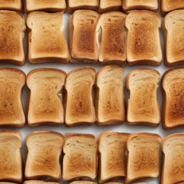Rows of Golden Brown Toasted Bread Slices Arranged Neatly on White Surface