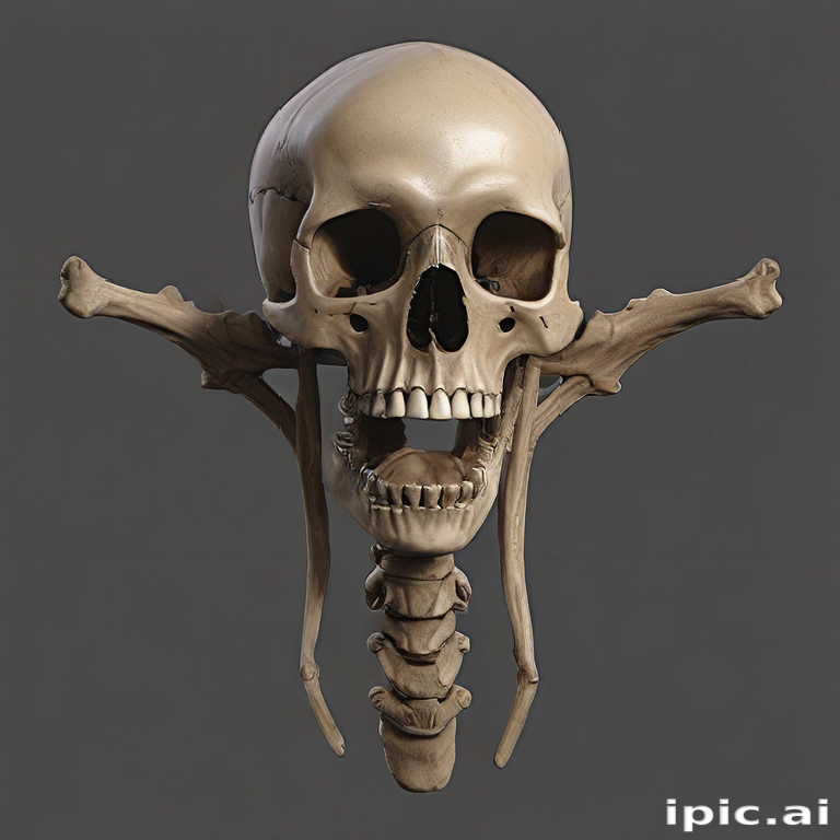 Detailed Anatomical Model of a Human Skull and Spine Structure