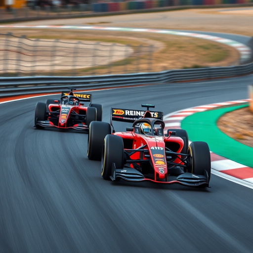 Dynamic Formula One Race Car Racing at Sunset on the Track