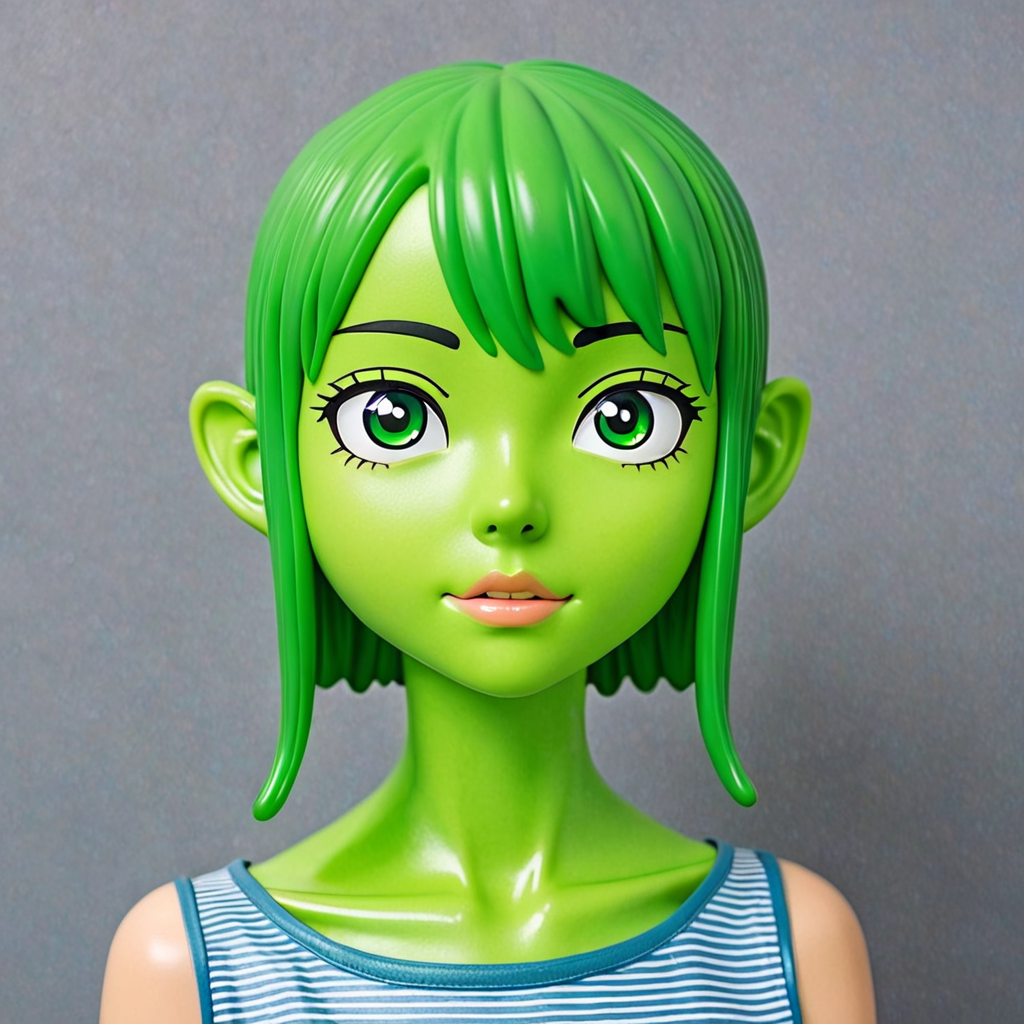 A green goo shaped like a anime girl with face