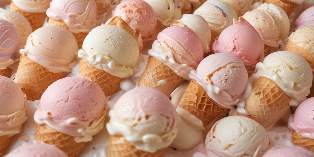A Colorful Array of Ice Cream Cones in Various Delicious Flavors.