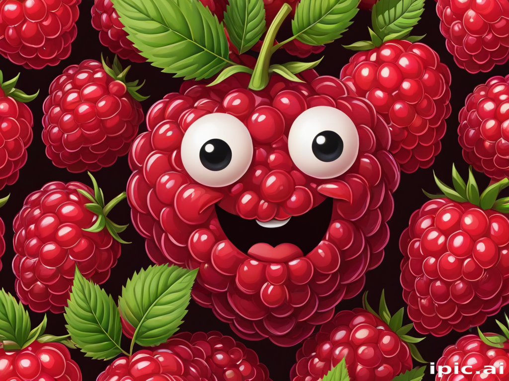 A Cheerful Raspberry Character Surrounded by Fresh, Juicy Raspberries ...