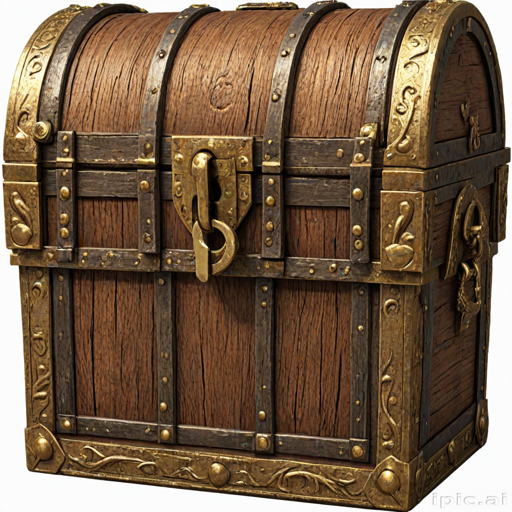 Ornately Designed Treasure Chest with Intricate Metal Detailing and Locks