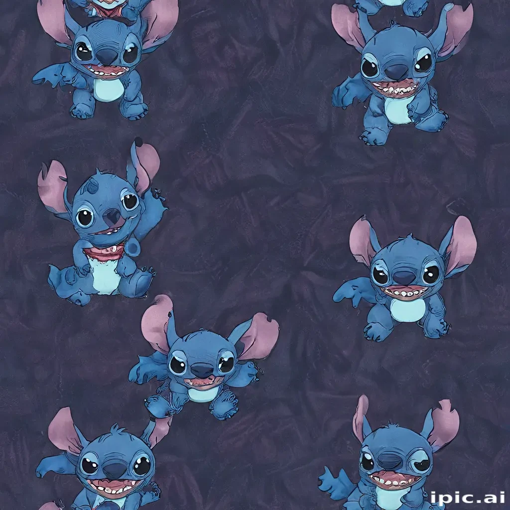 Playful Stitch Characters Against a Dark Purple Background Pattern Design