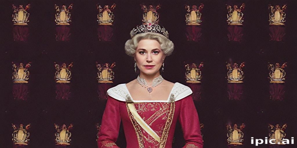 A Regal Portrait of a Queen with a Lavish Crown and Elegant Attire