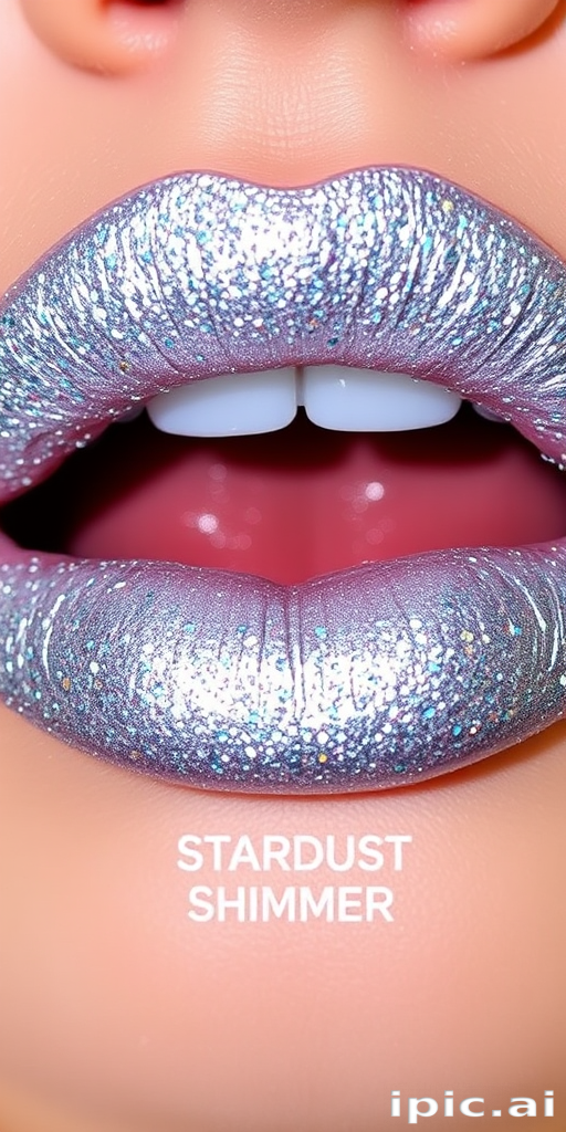 Sparkling Stardust Shimmer on Glossy Lips for a Glamorous Look