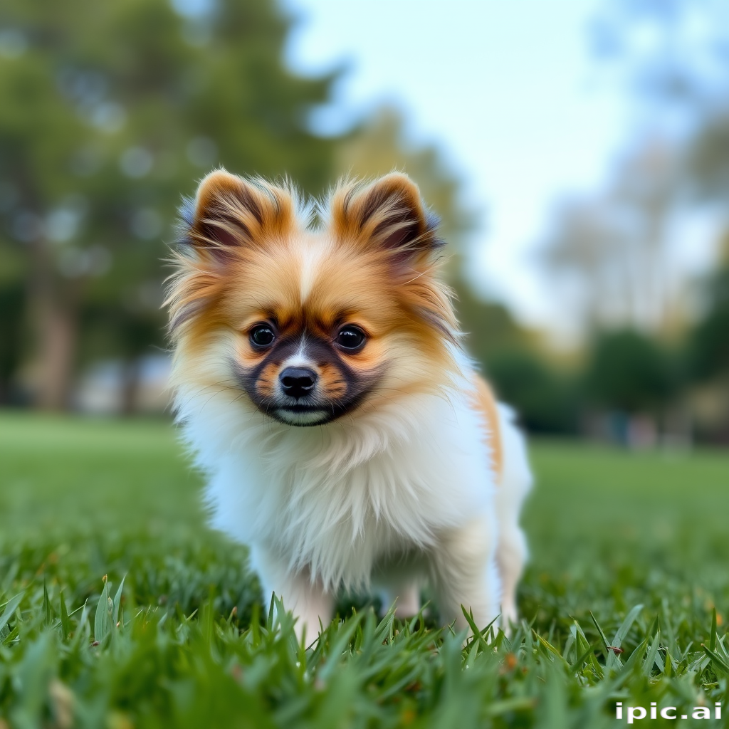 A Playful Pomeranian Puppy Enjoys a Sunny Day in the Park.