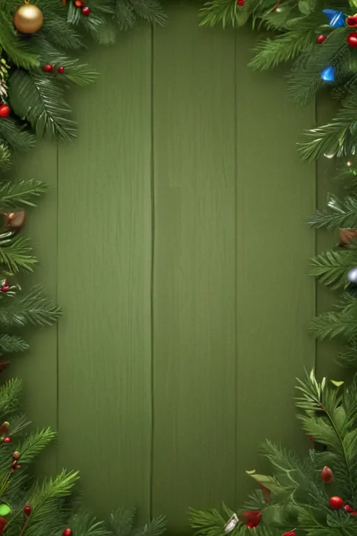 Festive Green Background Framed by Holiday Decorations and Evergreen ...