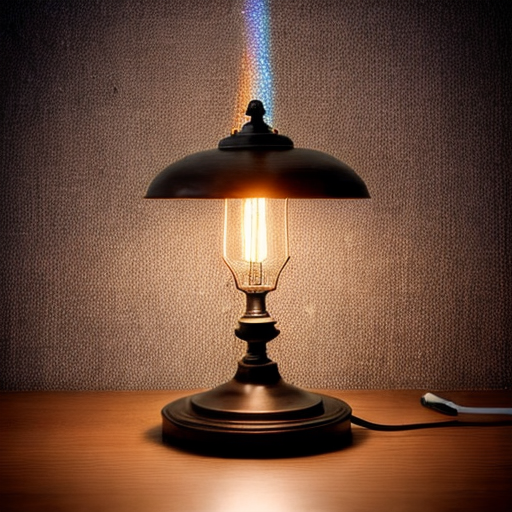 Antique table with an old lamp on top and dark background Antique table ...