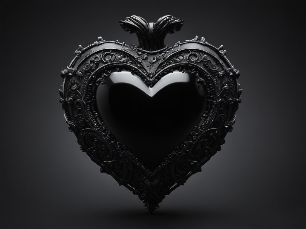A Stunningly Intricate Black Heart Sculpture with Elegant Baroque Details