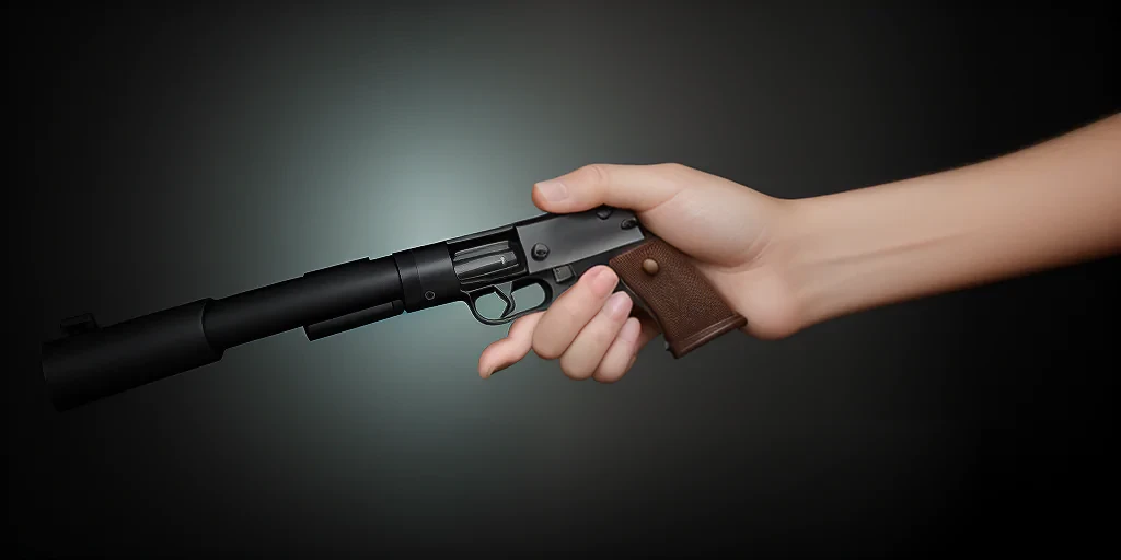 Close-Up of a Hand Holding a Silenced Revolver in Dark Lighting