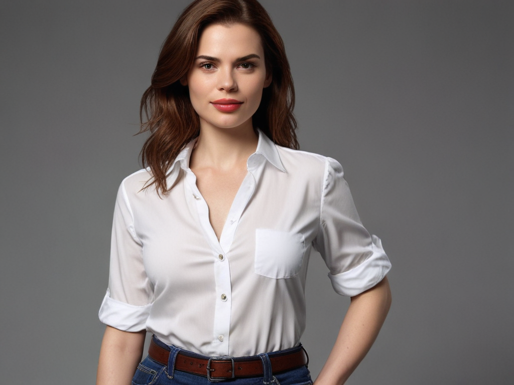 Hayley Atwell white shirt photo realistic