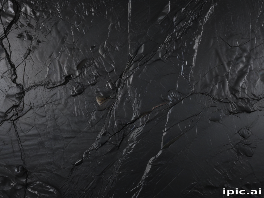 Abstract Texture of Dark Crumpled Material with Intricate Surface Patterns