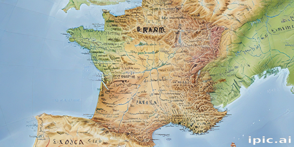Detailed Topographical Map of France Highlighting Geographic Features ...