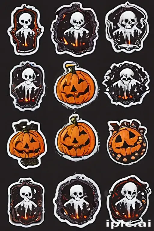 Spooky Halloween Collection Featuring Pumpkins and Ghostly Skull Stickers