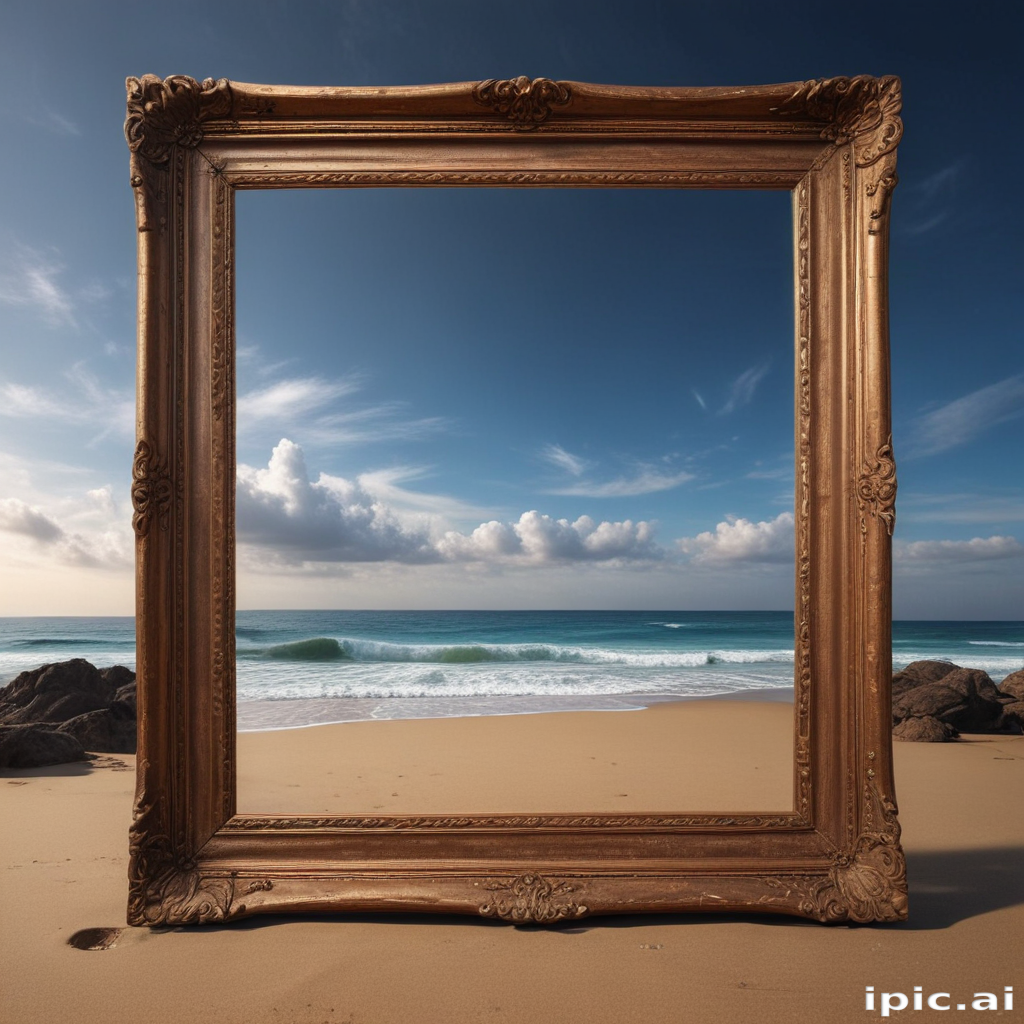 An Ornate Picture Frame Set Against a Serene Beach and Ocean View